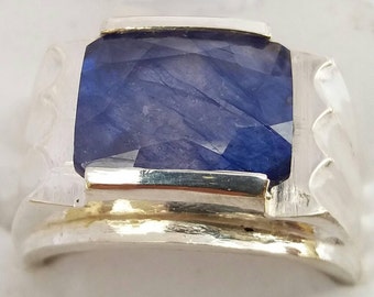 Natural Sapphire Ring Dark Blue Real Sapphire Stone Neelam Stone Ring ...