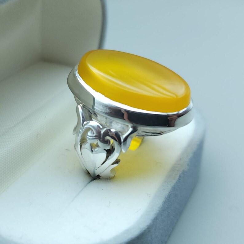 Yellow Yamani Aqeeq Ring Yemeni Agate Stone, Yellow Aqeeq Mens Ring ...