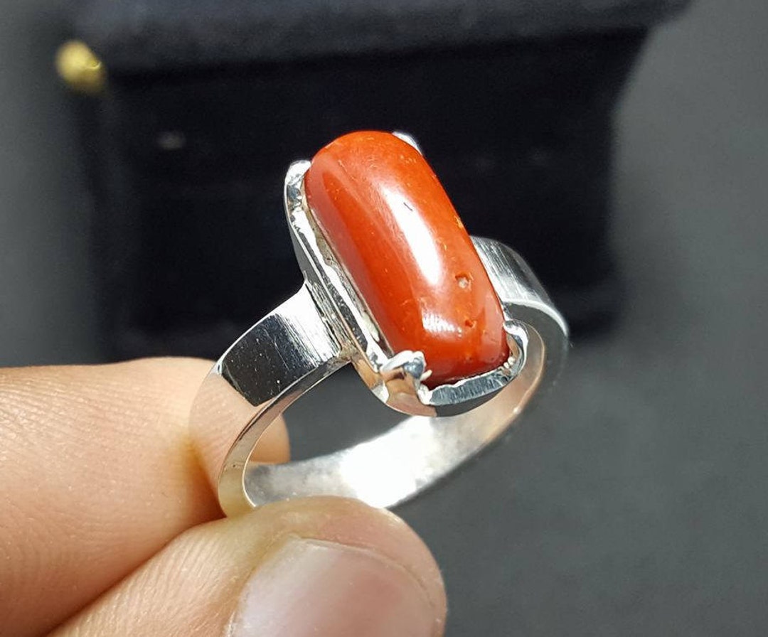Natural Dark Deep Red Coral Marjan Ring Mens Coral Rings Women - Etsy