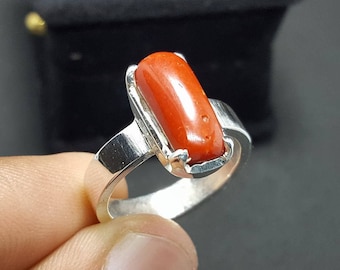 Natural Dark Deep Red Coral Marjan Ring Engraved Women Coral Rings ...