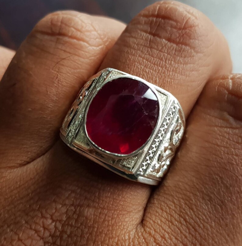 Pigeon Blood African Ruby Ring Glass Filled Big Size Ruby Mens - Etsy