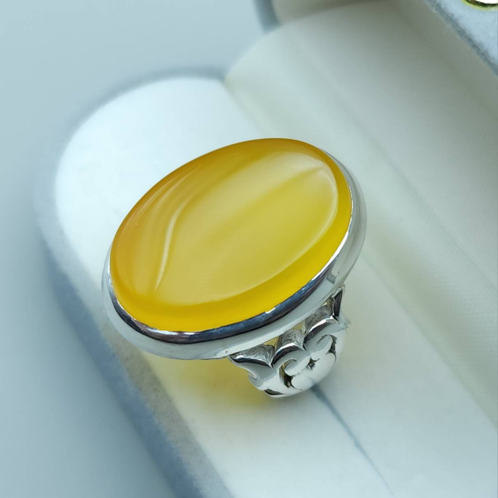 Yellow Yamani Aqeeq Ring Yemeni Agate Stone, Yellow Aqeeq Mens Ring ...