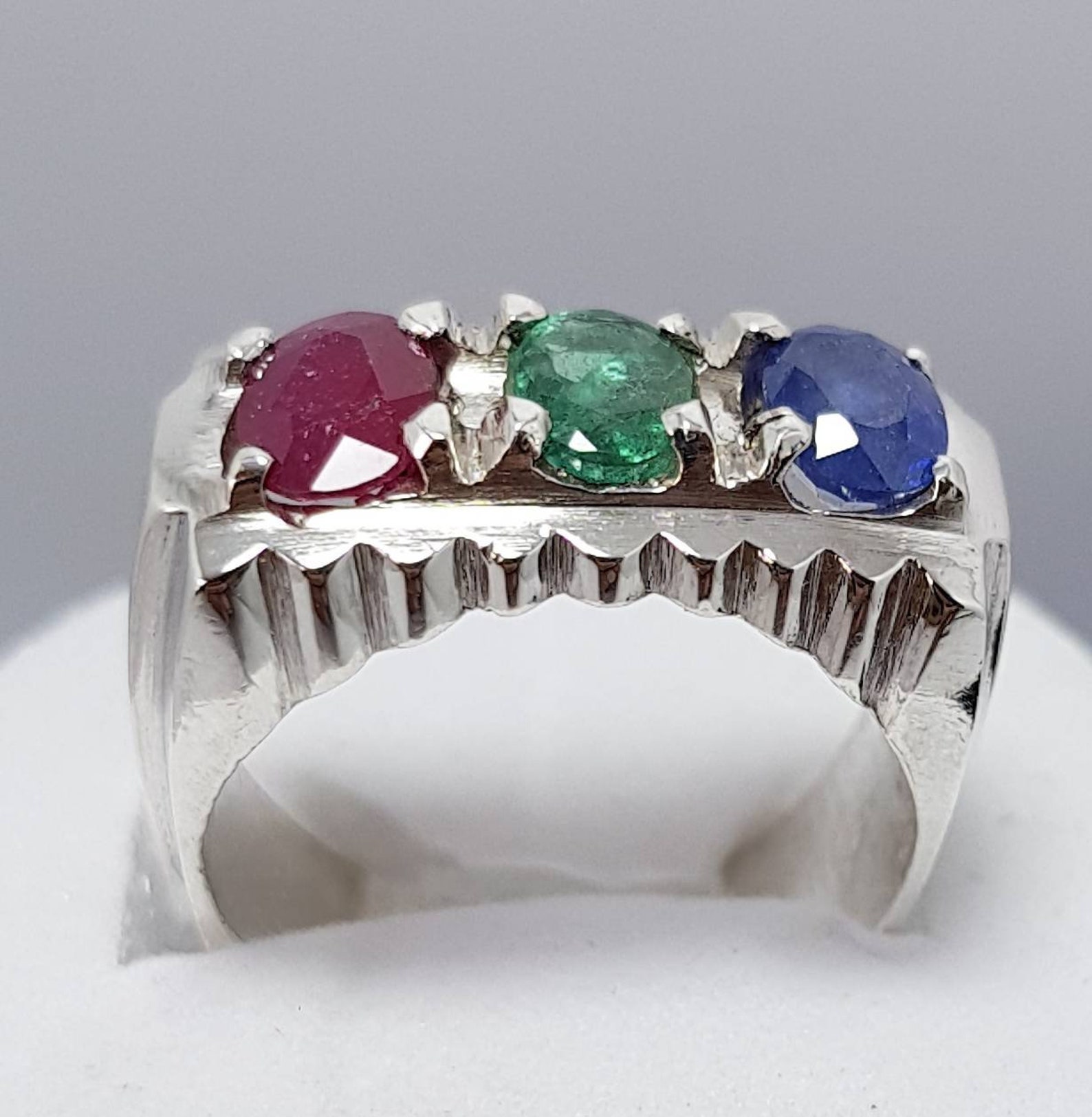 RUBY, EMERALD, SAPPHIRE Mens Wedding Band Boys Multi Stone Bands ...