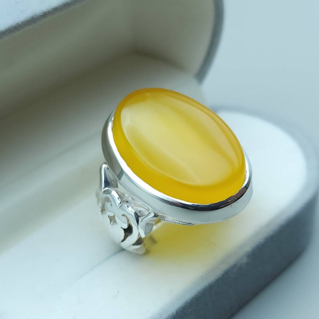 Yellow Yamani Aqeeq Ring Yemeni Agate Stone, Yellow Aqeeq Mens Ring ...