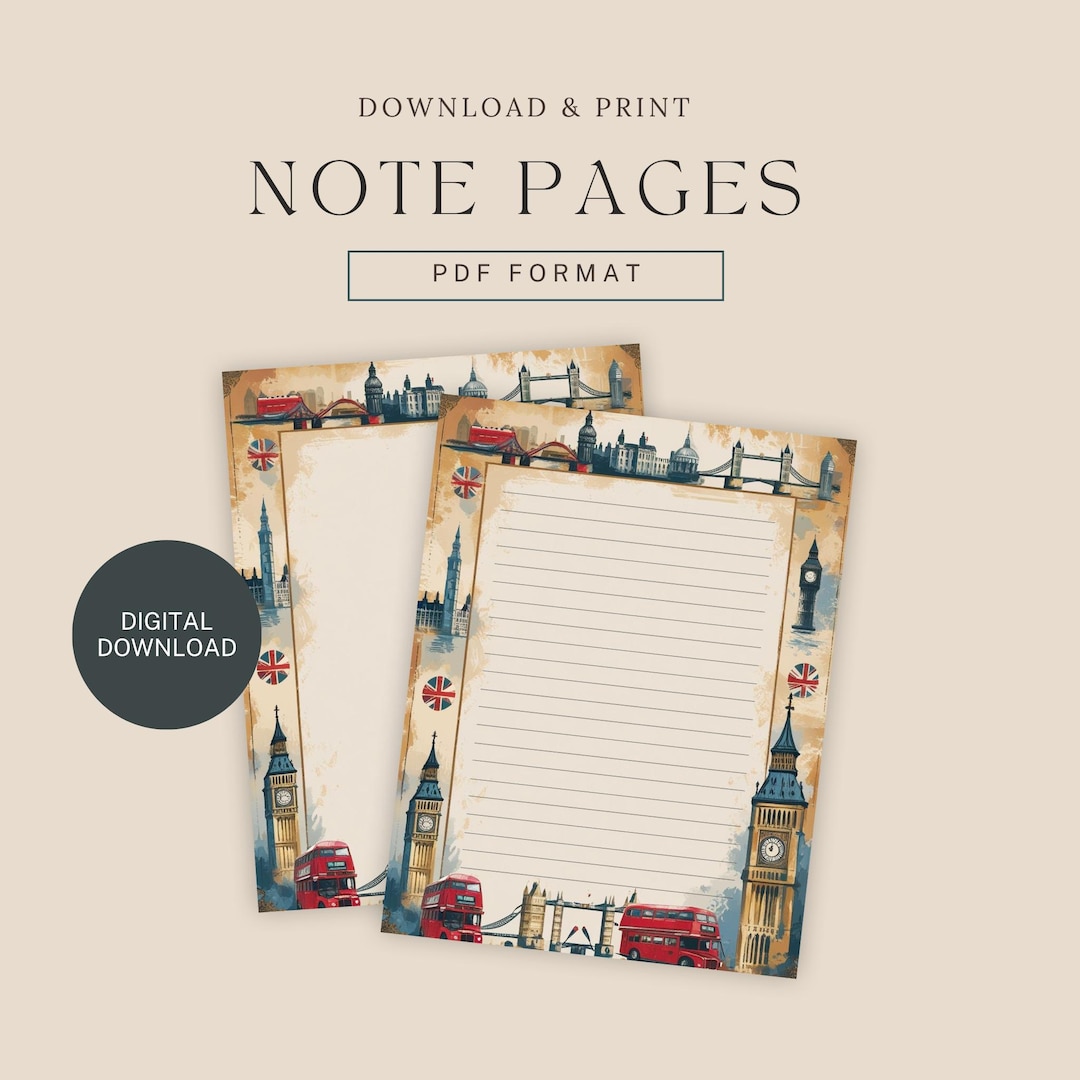 Printable London Note Pages – Digital Download Stationery PDF | British ...