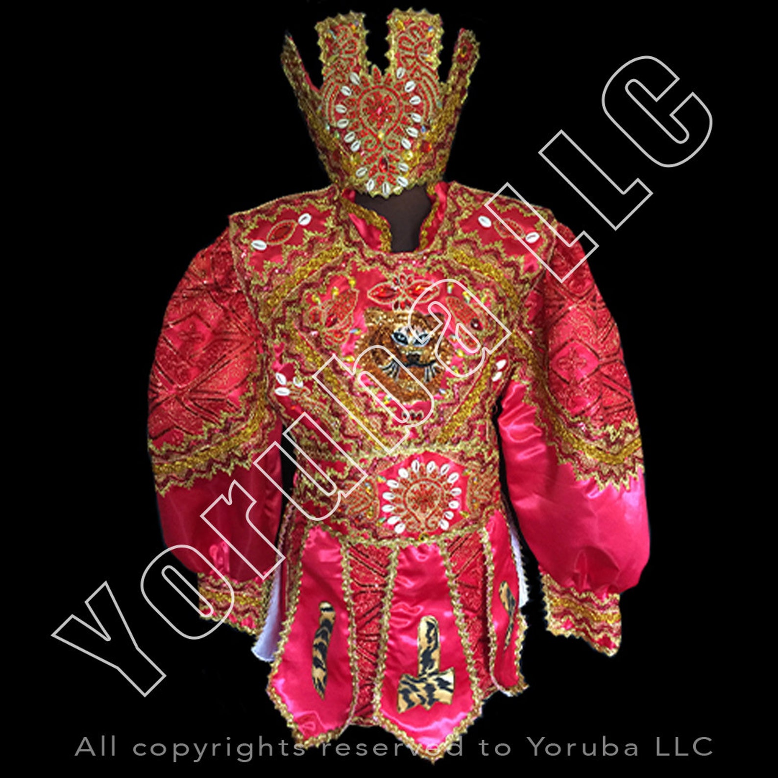 Shango Yoruba Crown & Santo Attire Set | Red and Gold Ritual Outfit ...