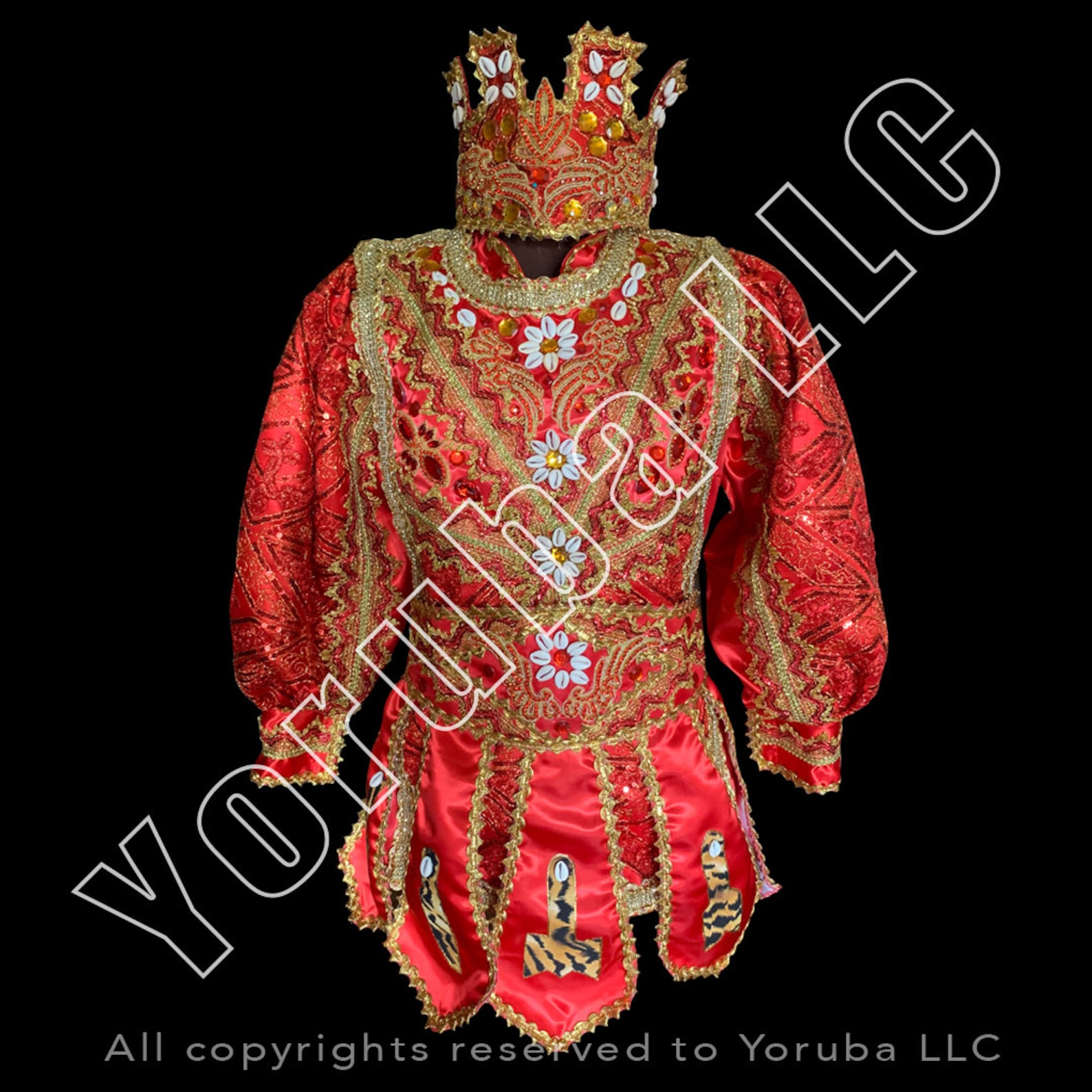 Shango Yoruba Crown & Santo Attire Set | Red and Gold Ritual Outfit ...