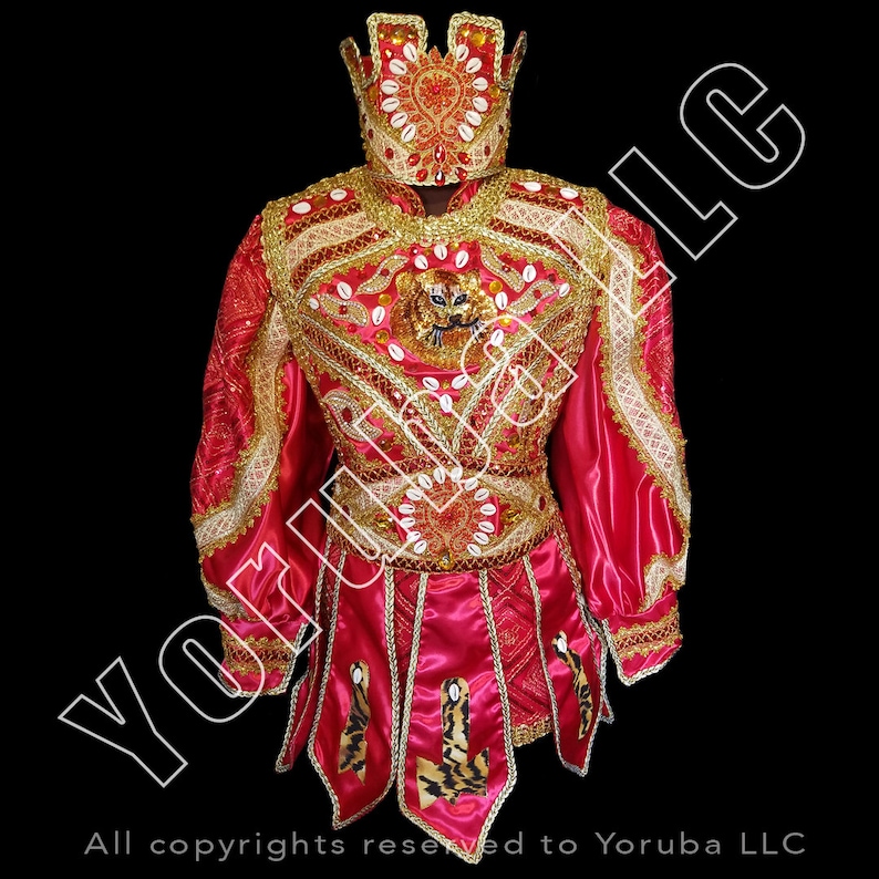 Shango Yoruba Crown & Santo Attire Set | Red and Gold Ritual Outfit ...