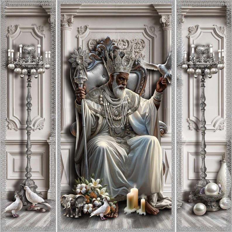 3D Obatala Throne Altar Panel – White Orisha of Purity, Wisdom & Divine ...