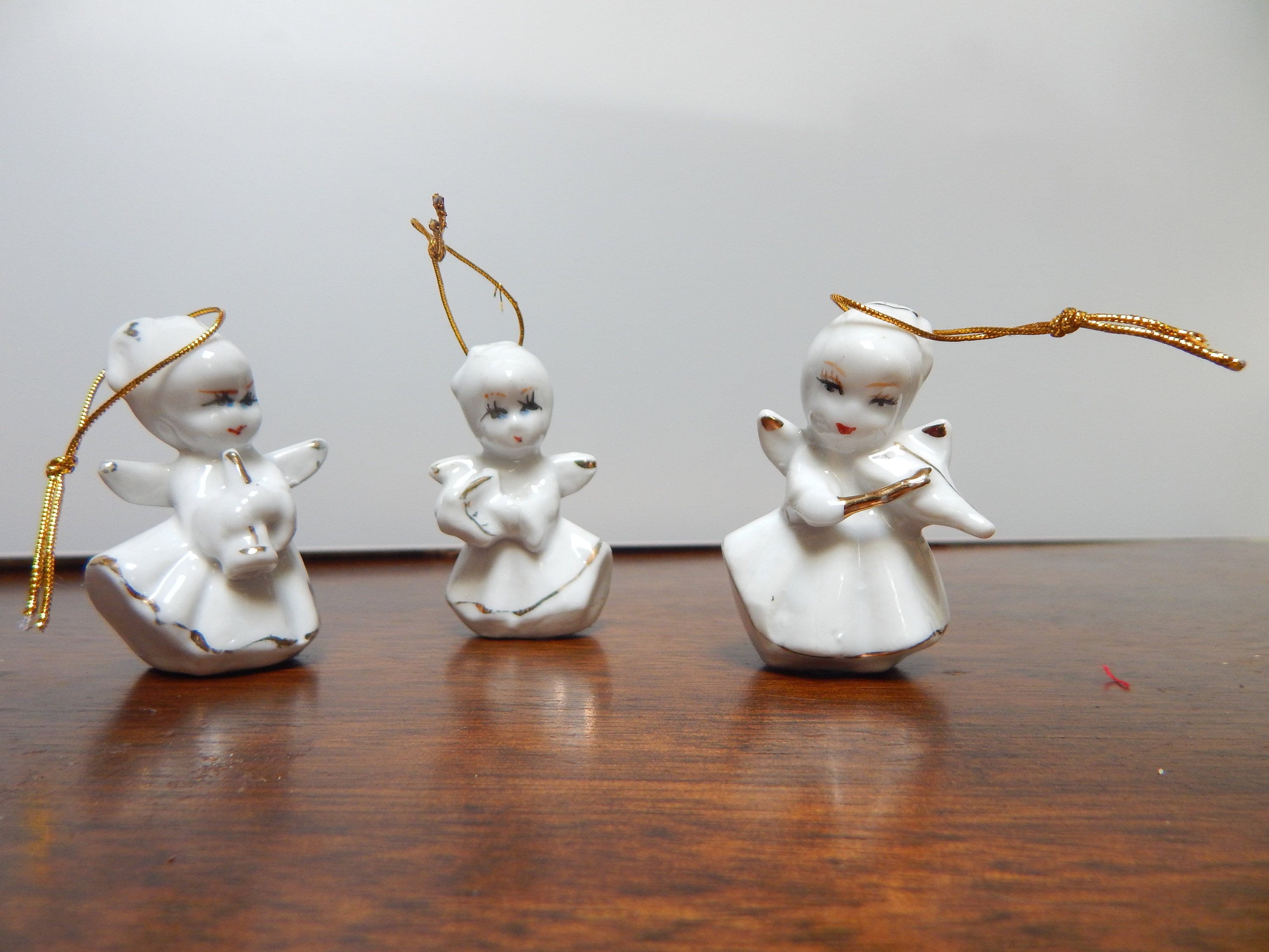 Porcelain Angel Ornaments, Set of 3, Gold Trimmed, Collectibles, - Etsy