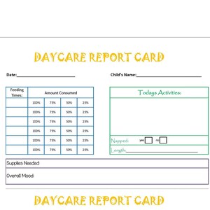 Daycare Report Card Daycare Provider Communication Tool | Etsy