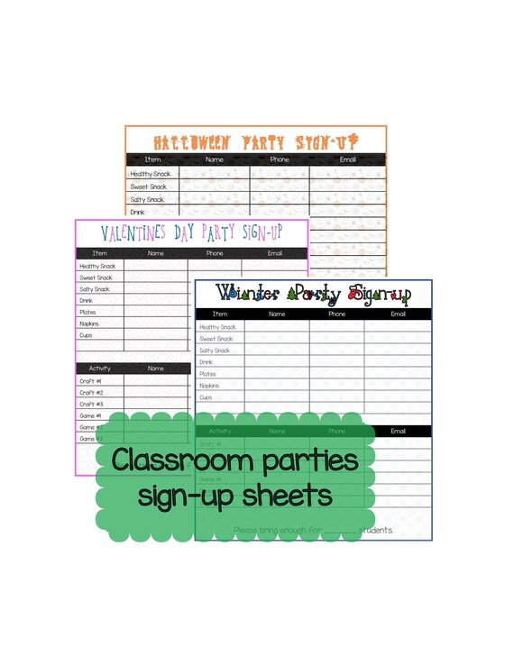 Classroom Parties Parent Sign-up Sheets Elementary - Etsy