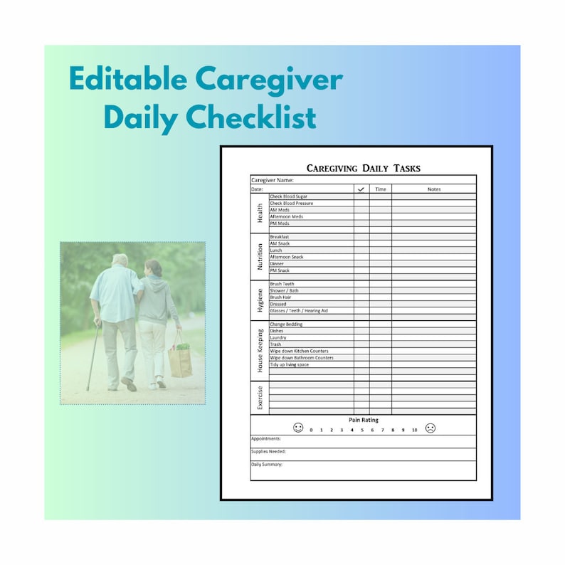 Caregivers Daily Tasks Form | Editable Excel Document - Instant ...