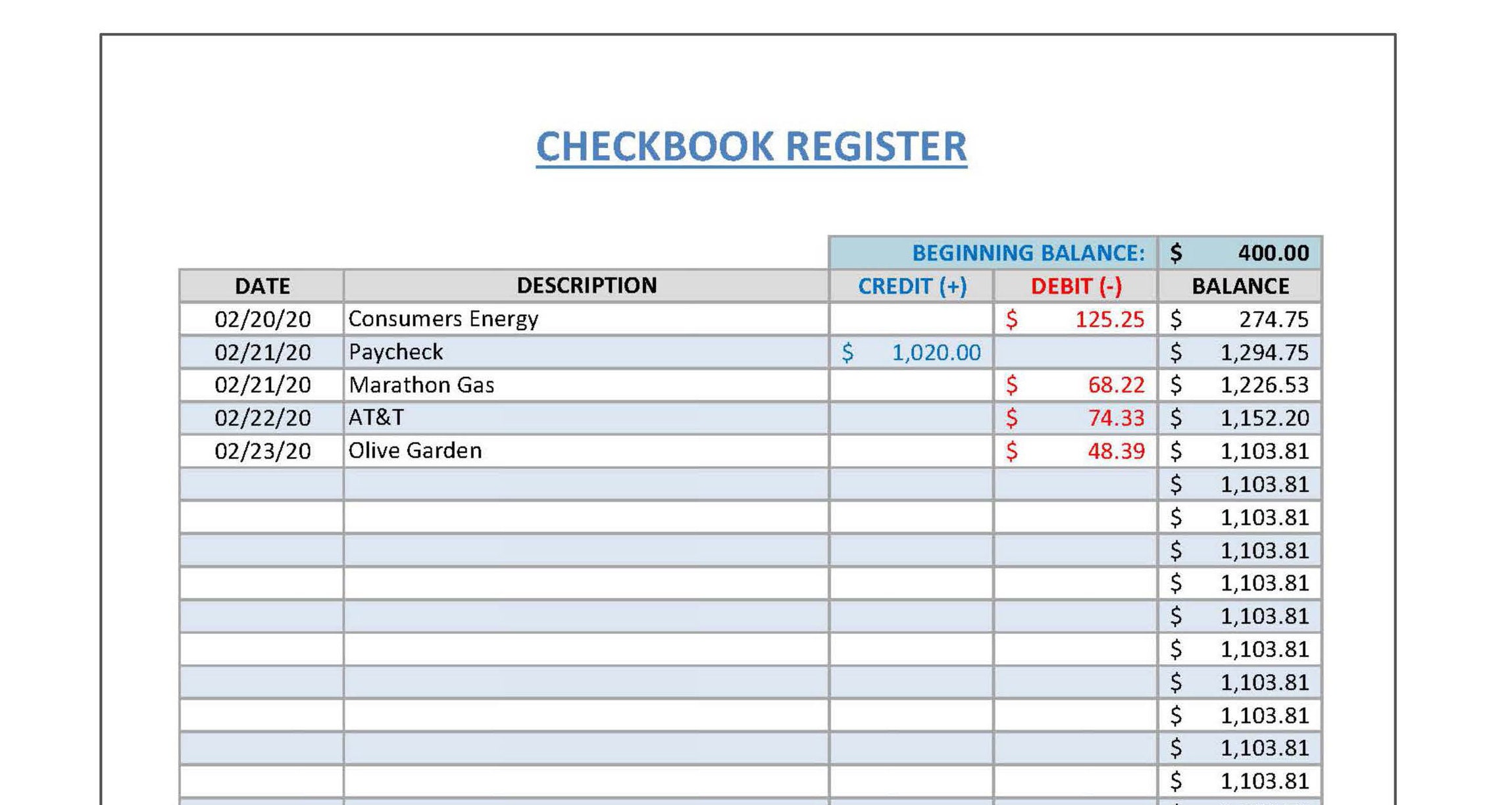 Electronic Checkbook Register Excel File Instant Download Expense ...