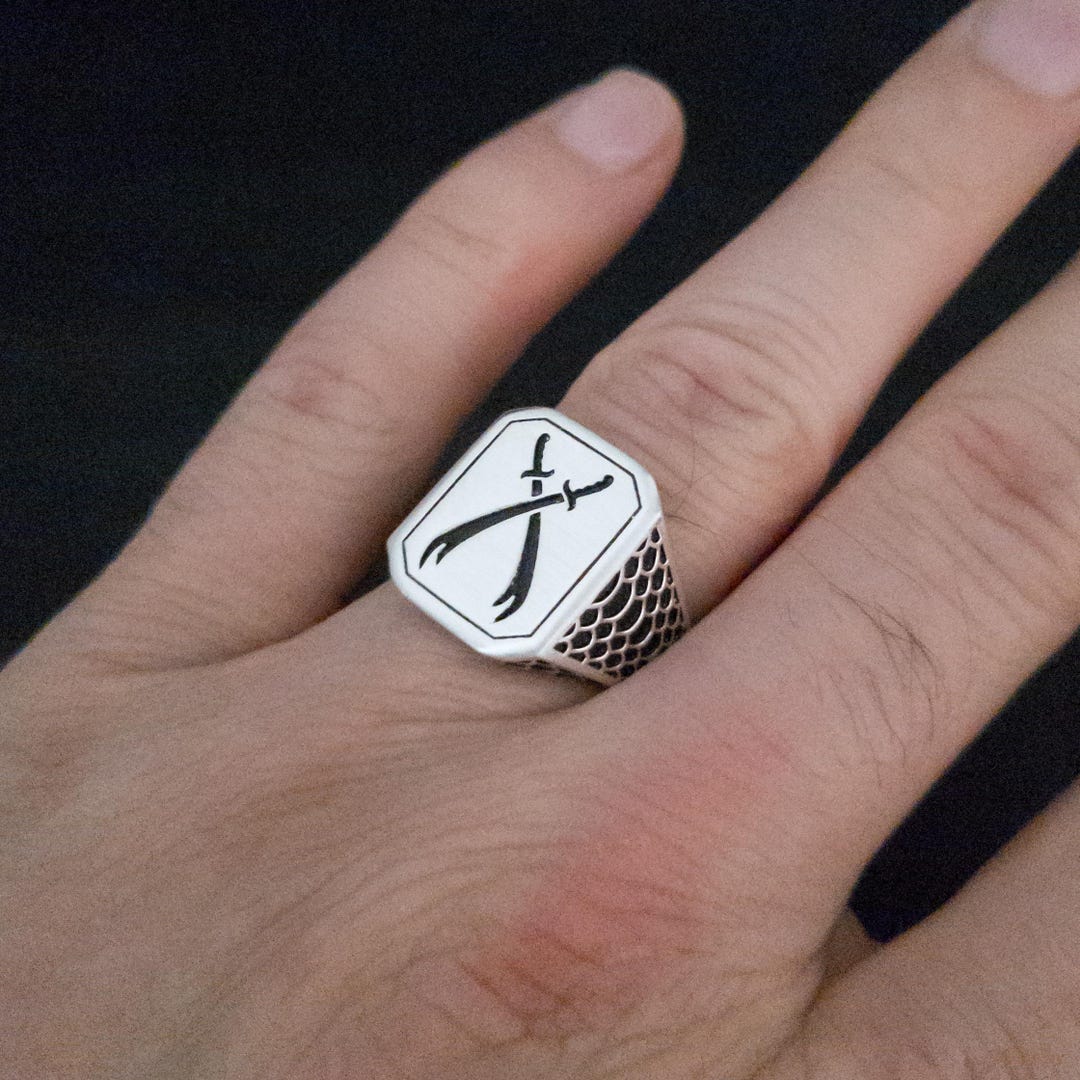 Men's Double Zulfiqar Sword Ring, 925 Sterling Silver Ring, 925K Silver ...