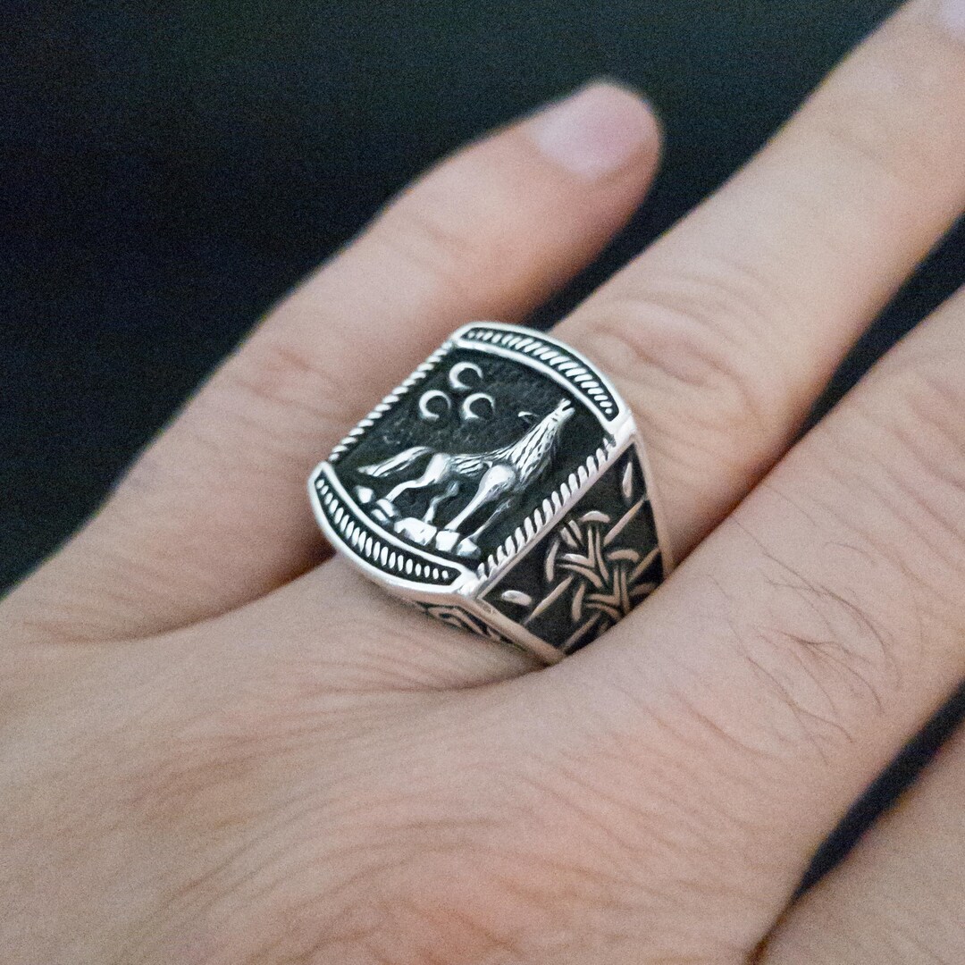 Men's Silver Handmade Alpha Wolf Design Ring, Men's Silver Ring, Men ...
