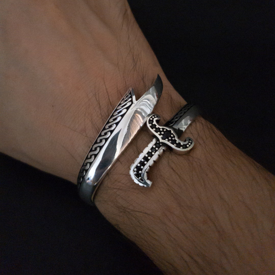 Men's Sword Silver Bracelet, 925 Stirling Silver Men's Bracelet ...