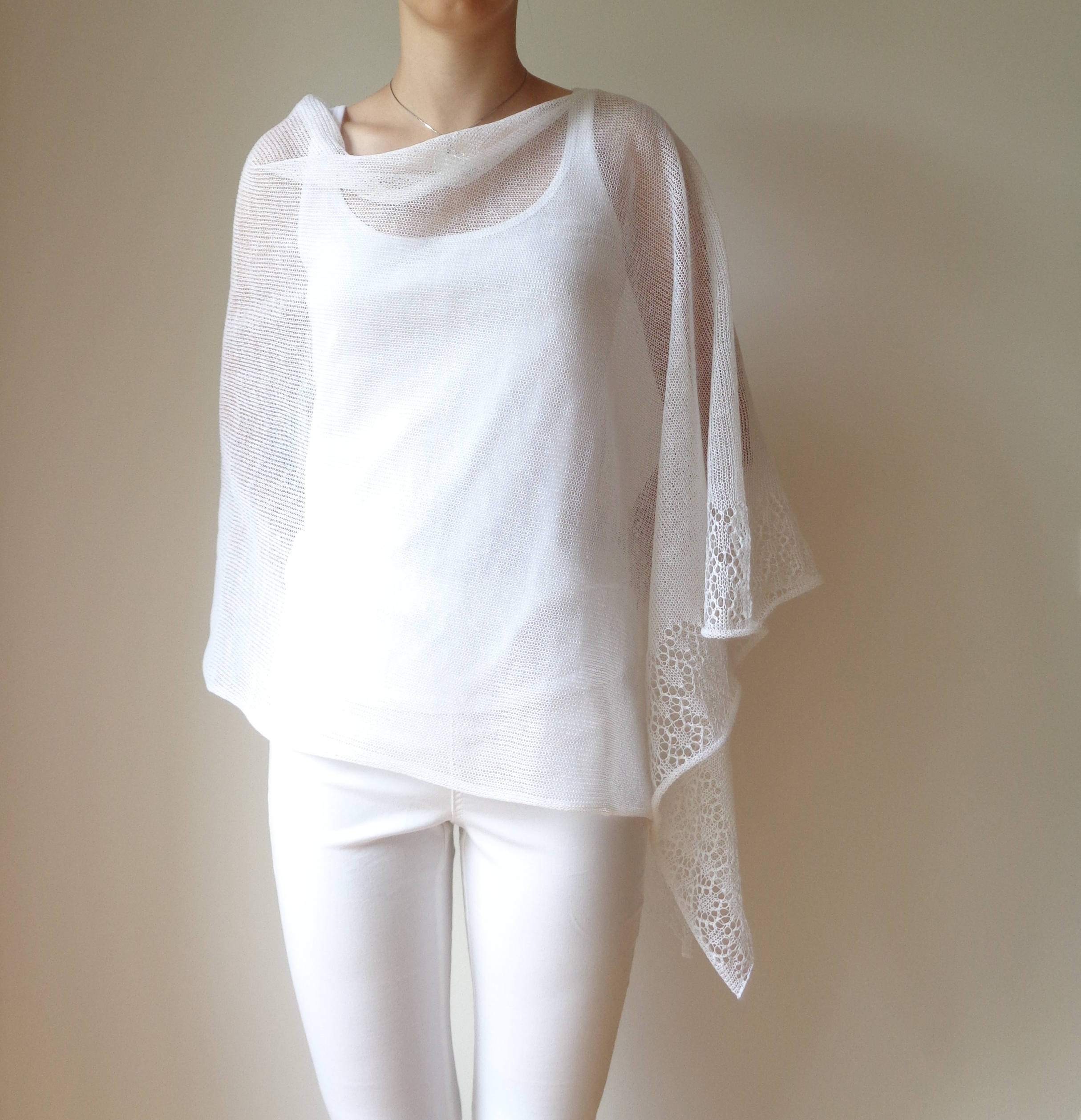 Linen Poncho White Ivory Linen Poncho Knit Poncho Wrap Women - Etsy