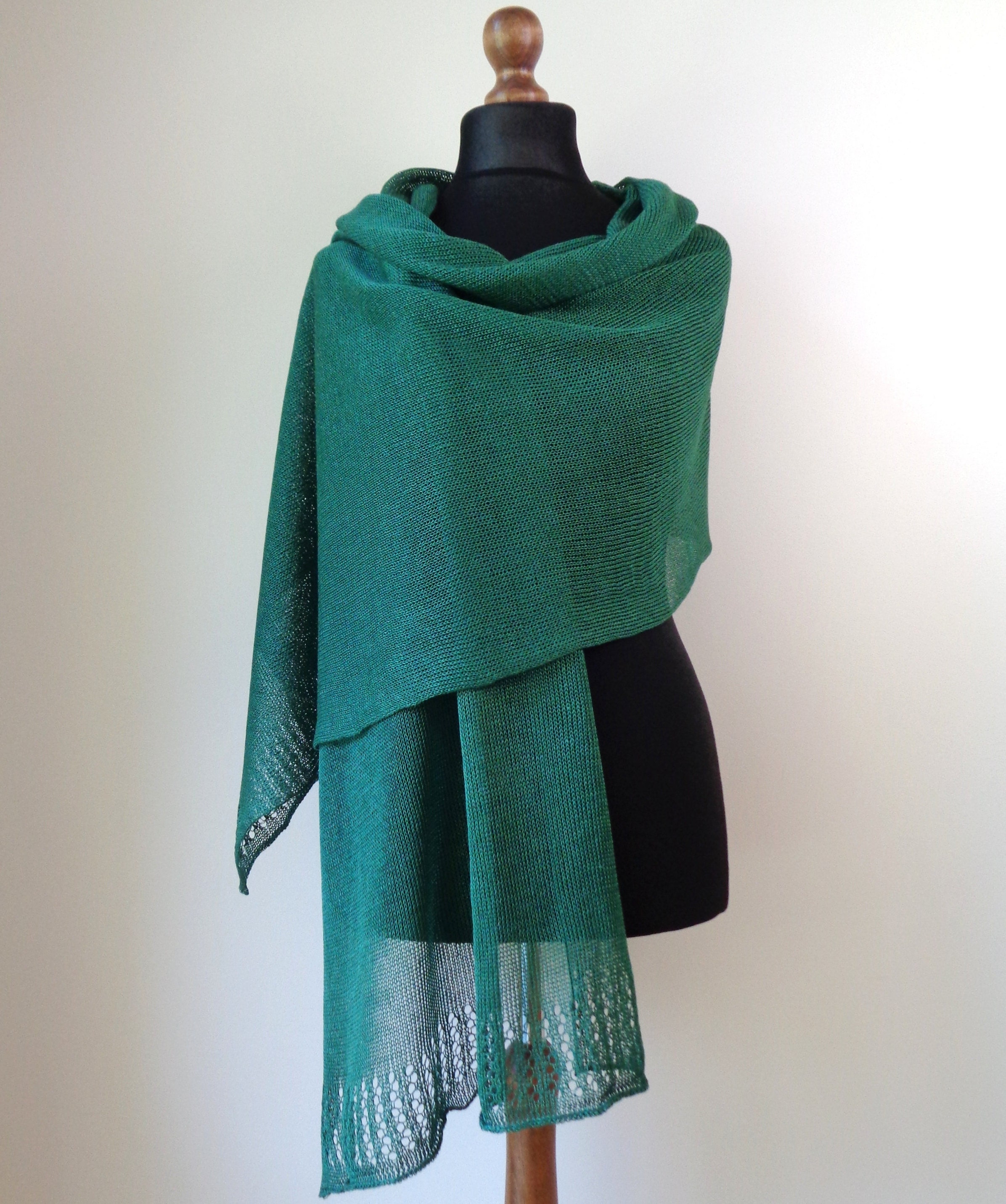 Dark green linen shawl scarf Knit summer shawl linen wrap | Etsy
