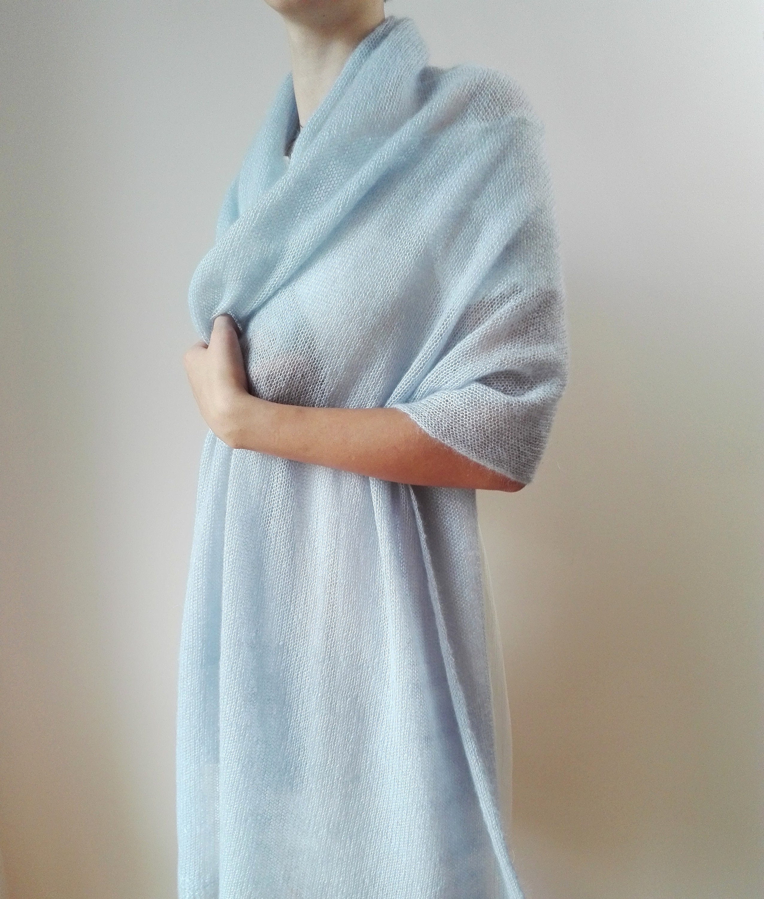 Knit Mohair Wedding Shawl, Light Sky Blue Bridal Wrap - Etsy