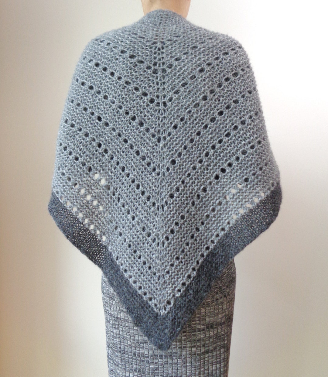 Hand Knit Alpaca Triangle Shawl, Grey Lace Scarf - Etsy