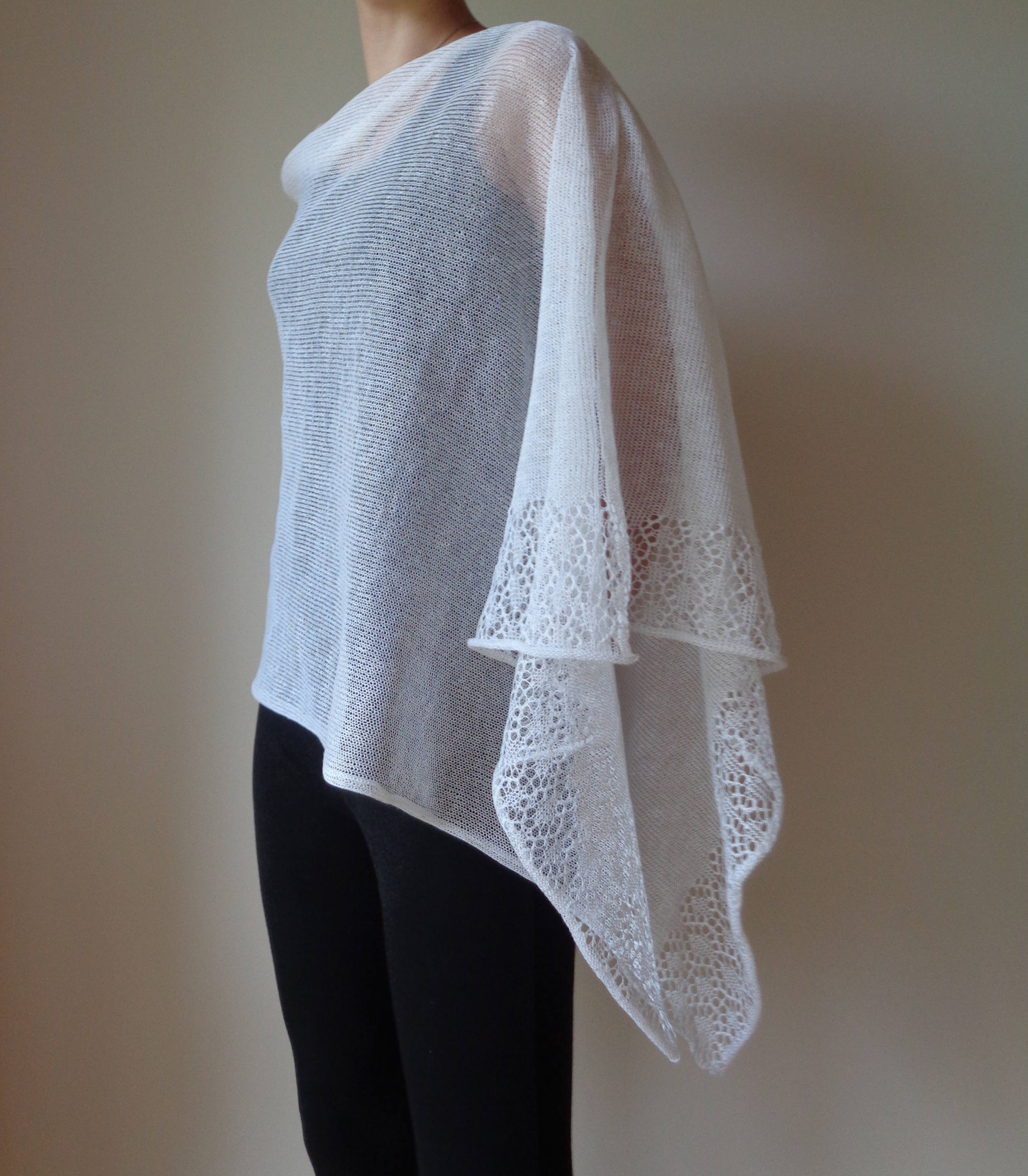 Linen Poncho White Ivory Linen Poncho Knit Poncho Wrap Women - Etsy