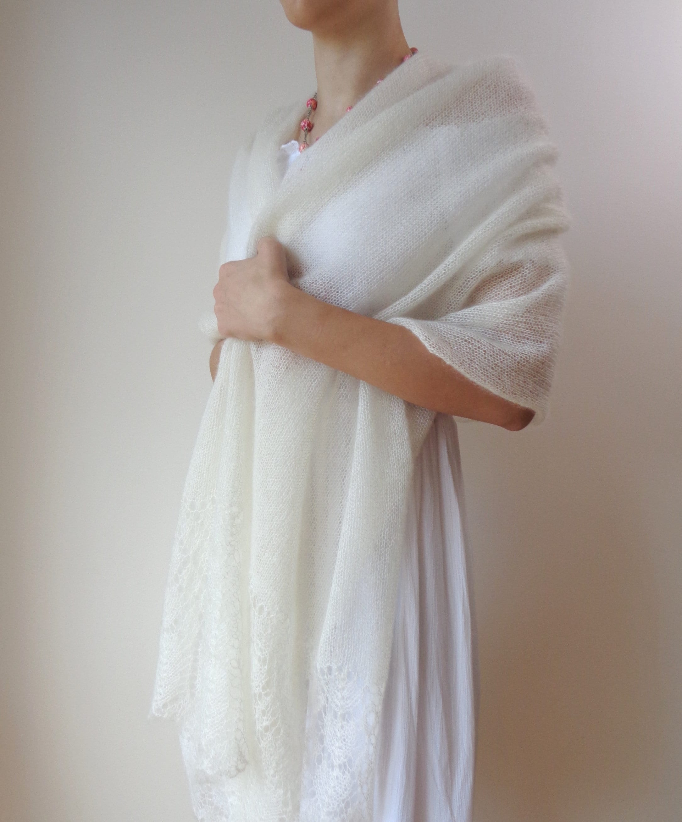 Mohair Shawl Ivory White Wedding Wrap Knit Lace Shawl Scarf - Etsy