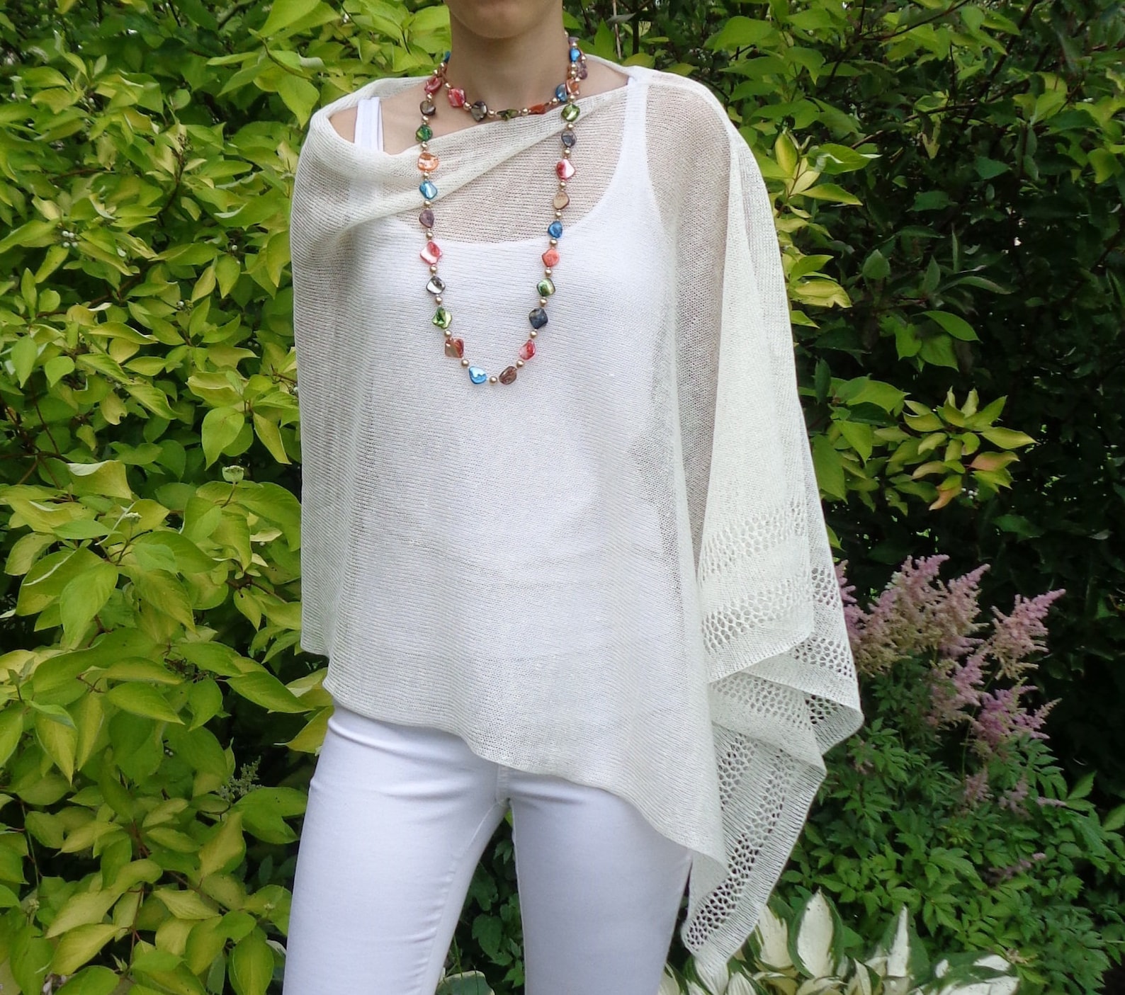 Ivory Poncho Knit Linen Poncho Women Poncho Top White Natural Linen ...
