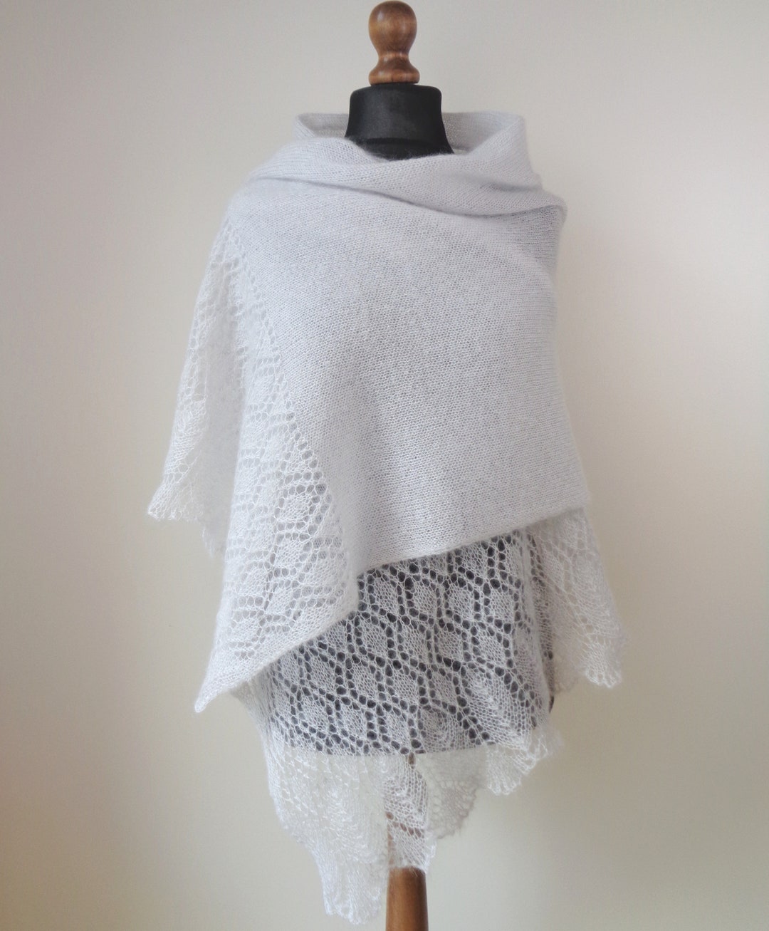 Chal de mohair Bufanda de chal de encaje de punto gris perla Envoltura ...