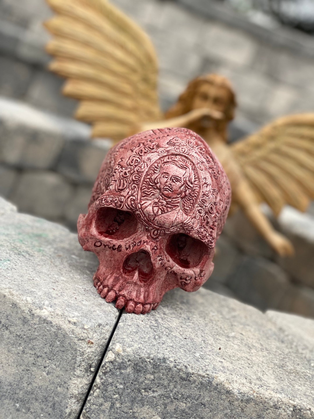 Edgar Allan Poe Skull Real Human Skull Replica Prop Carved by Zane ...