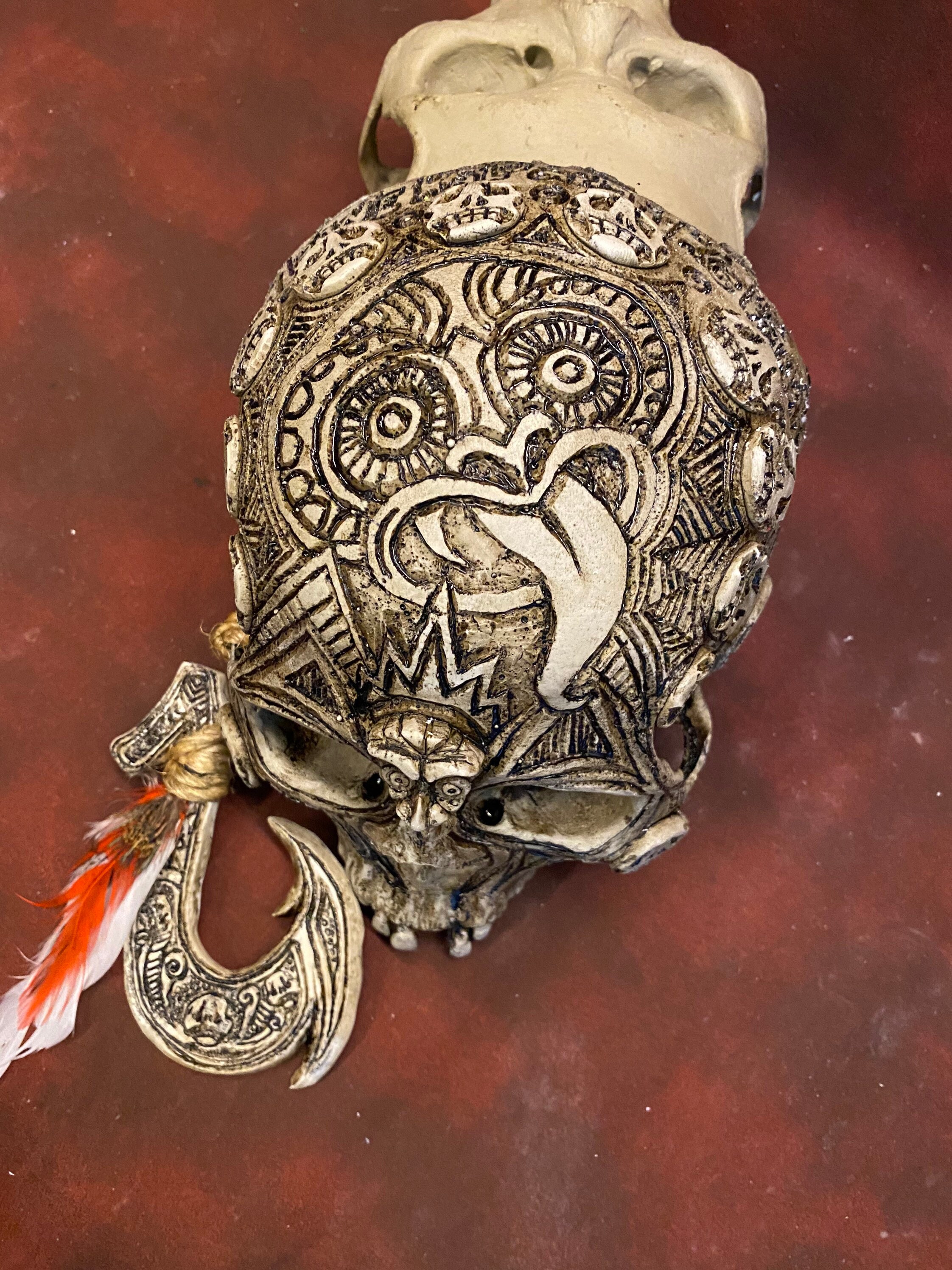 Tiki Wall Hung Real Human Skull Replica by Zane Wylie. Signed and ...