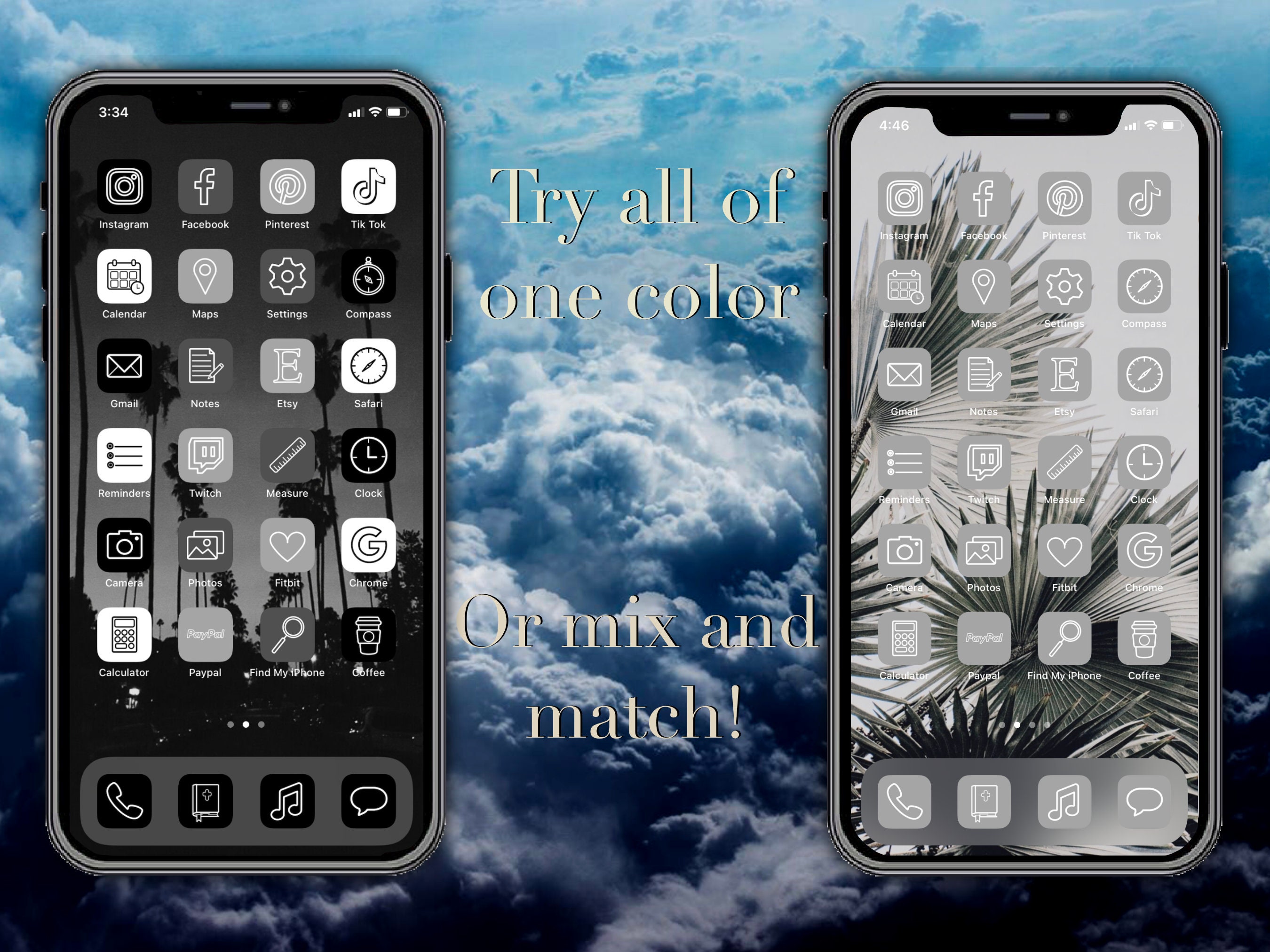 Monochrome App Icons Black White Gray Works With Any Device - Etsy