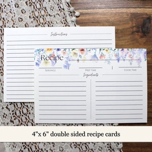 Printable Recipe Cards - Wildflower Handwritten Recipe Cards for Bridal ...