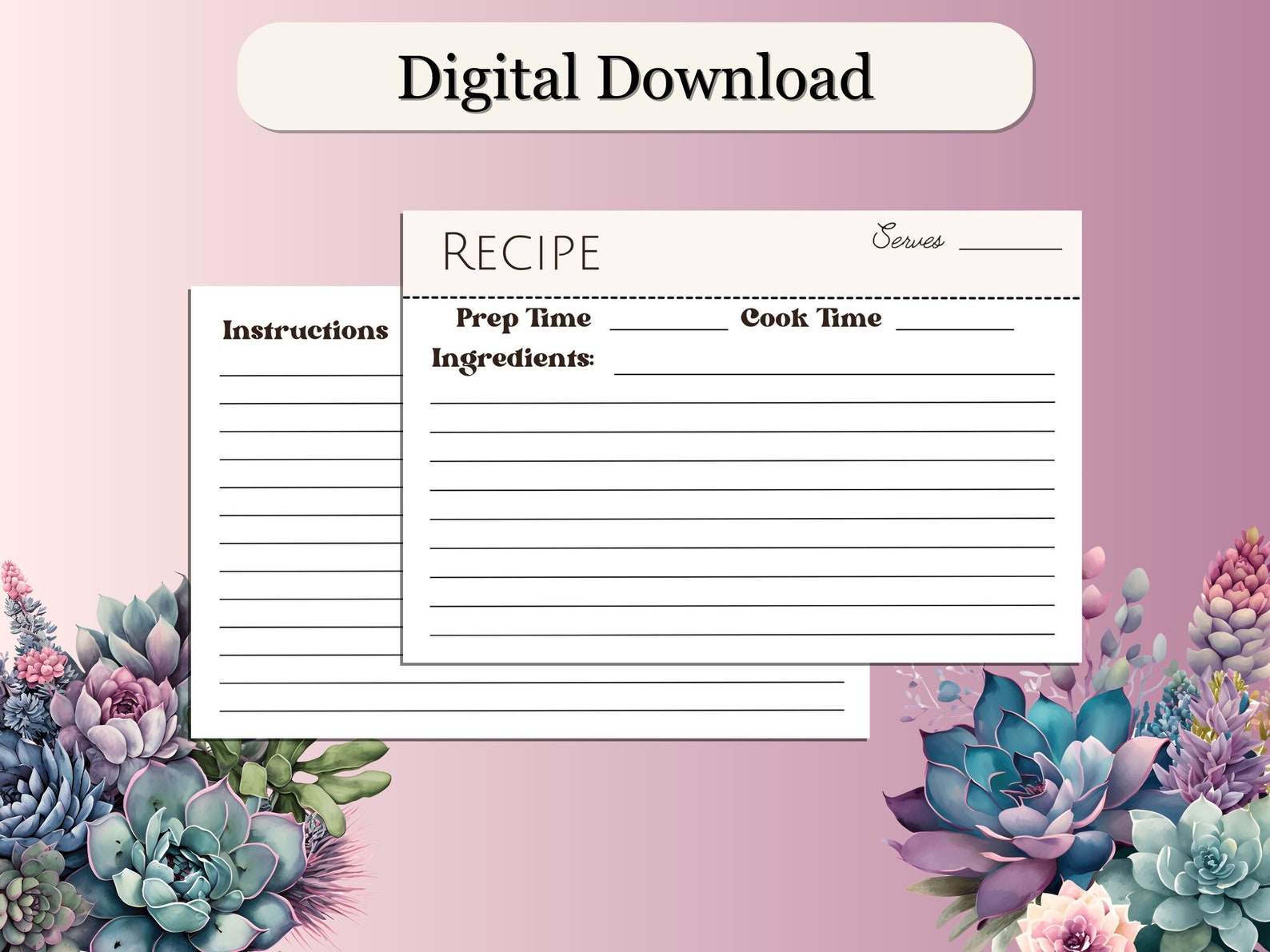 Printable Recipe Cards - Minimalist Handwritten Recipe Cards for Bridal ...