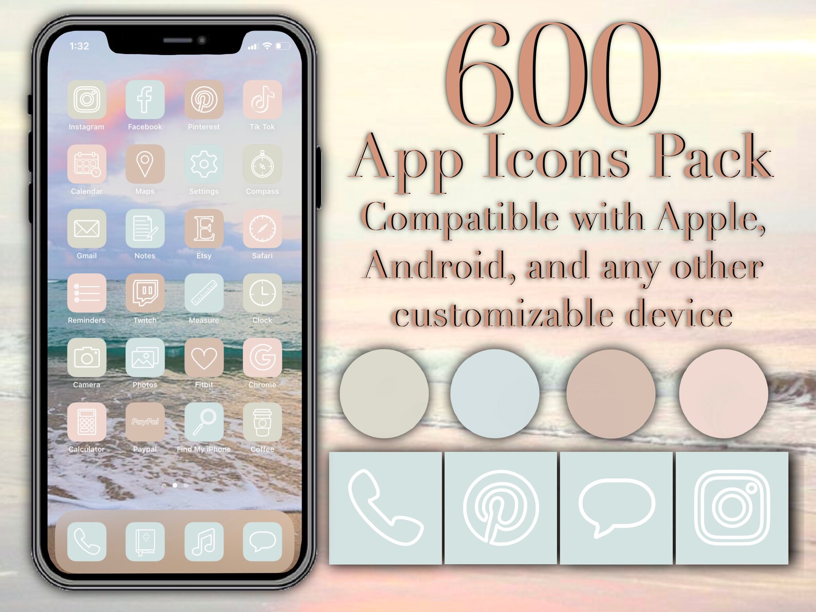 Pastel Beach App Icons Blue Pink Cream Tan Works With Any - Etsy