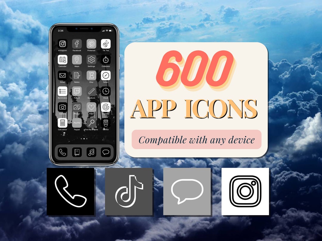 Monochrome App Icons Black White Gray Works With Any Device App Icons ...