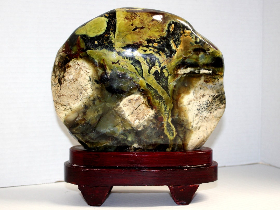 Chinese Gongshi Striated Scholars Rock Philosophers Stone on Base Green ...