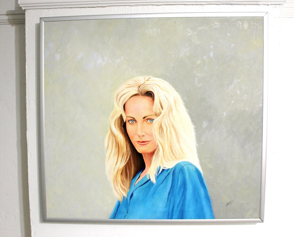 Realism 80s Female Portrait Painting Signed Long Blond Hair - Etsy
