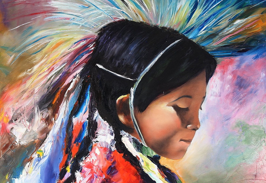 Native American Young Warrior Chief Boy Painting Colorful Thoughtful ...