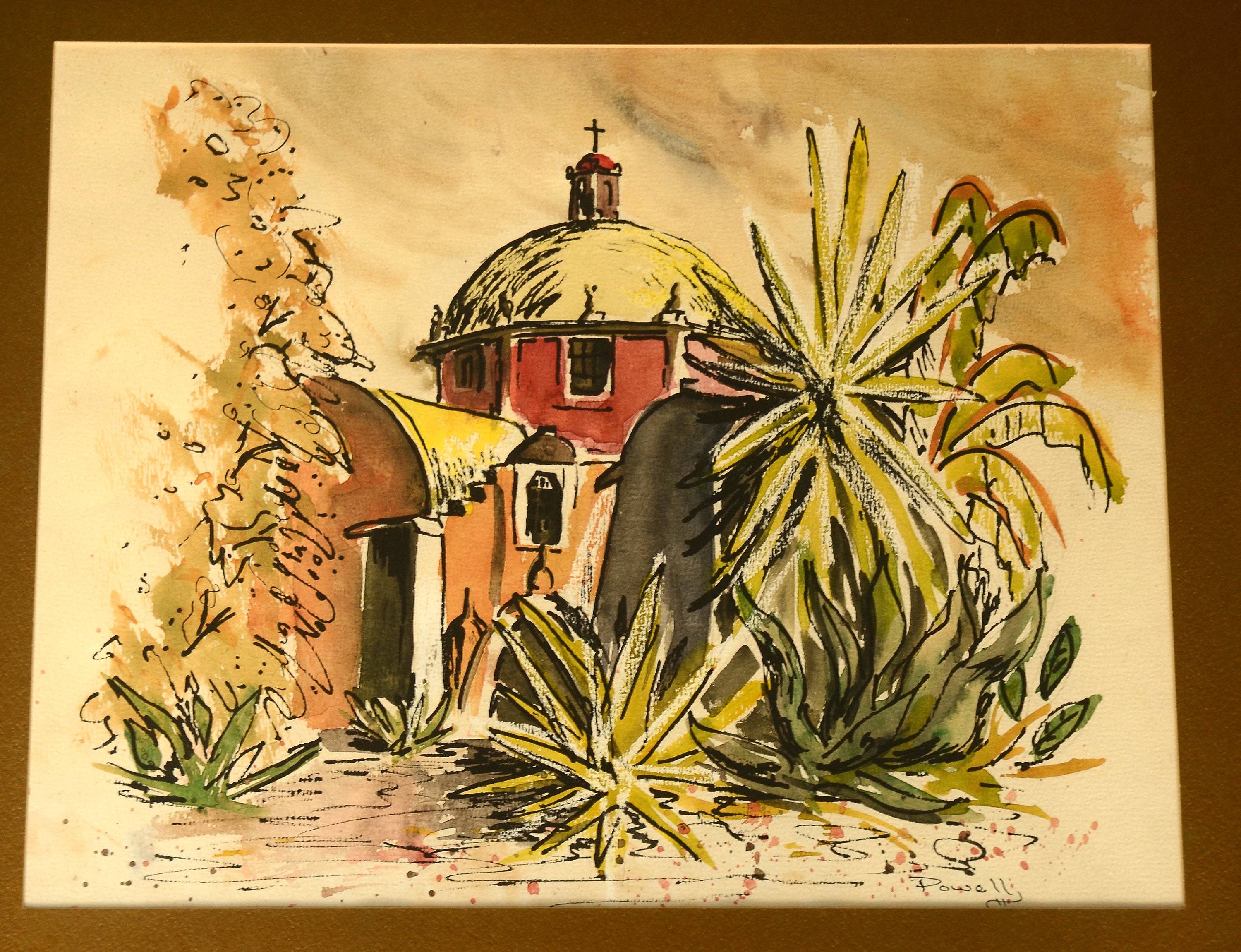 Spanish Mission Painting Religious Catholic Church Mission Palm Trees ...