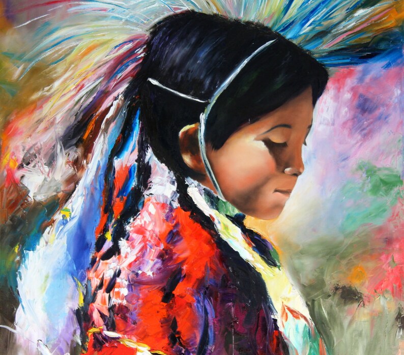 Native American Young Warrior Chief Boy Painting Colorful Thoughtful ...