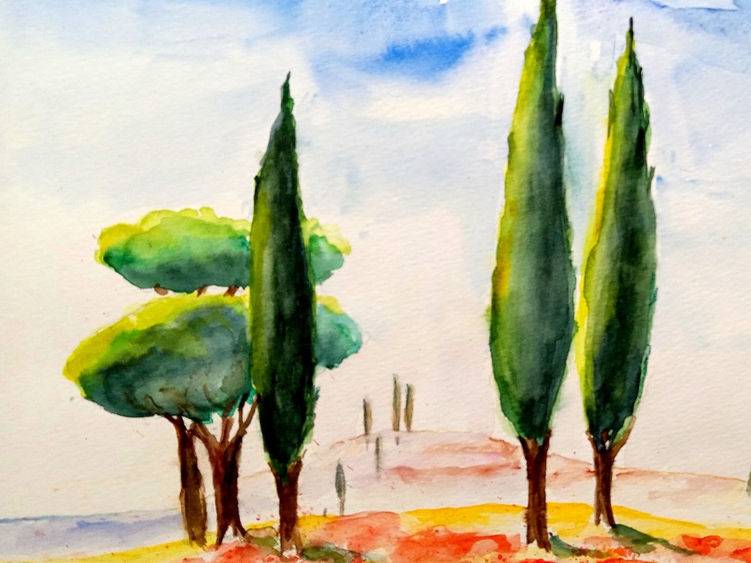 Italian Cypress Tree Watercolor Painting Aquarelle Schmincke Horadam ...