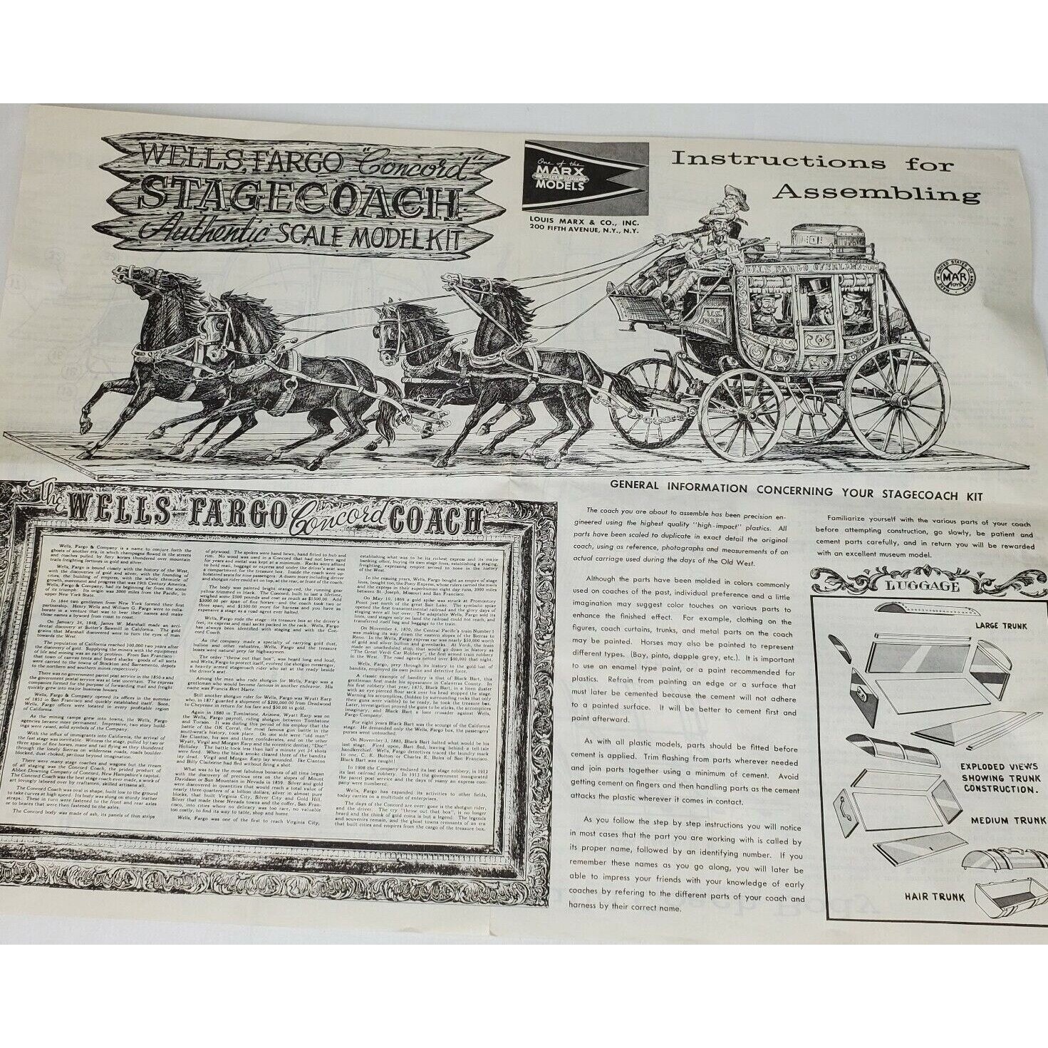 Vintage 50s Marx Wells Fargo Stagecoach Model Kit Concord Instructions ...