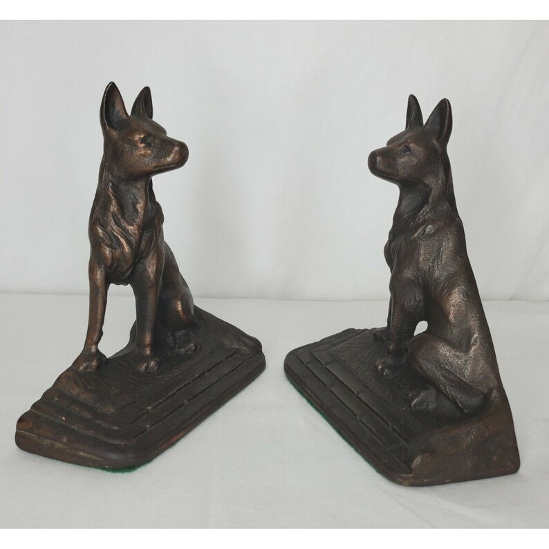 Vintage Cast Iron Belgian Malinois German Shepherd Bookends Dogs Bronze ...