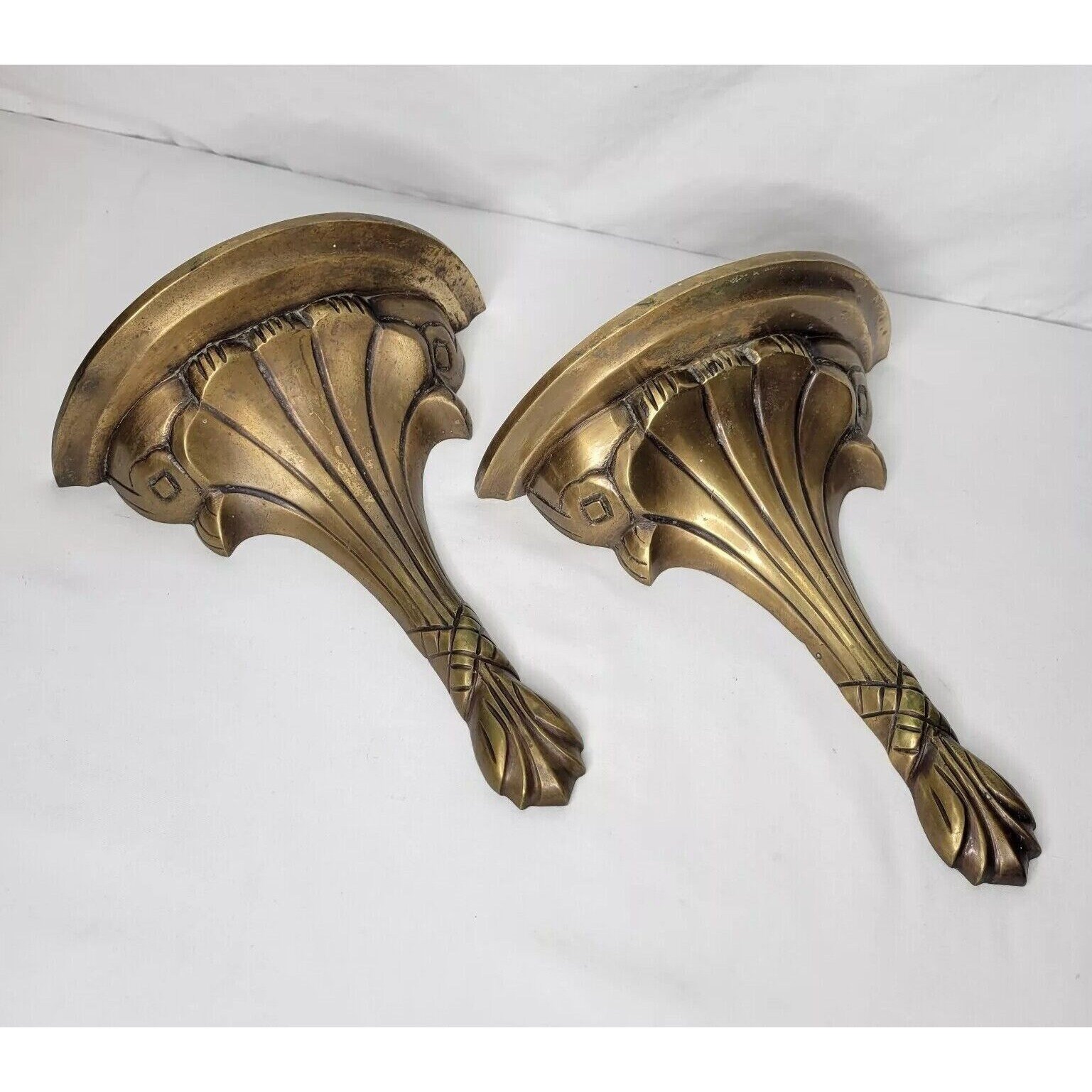 Vtg Brass Wall Shelf Sconces Set of 2 Neoclassical Style Heavy Display ...