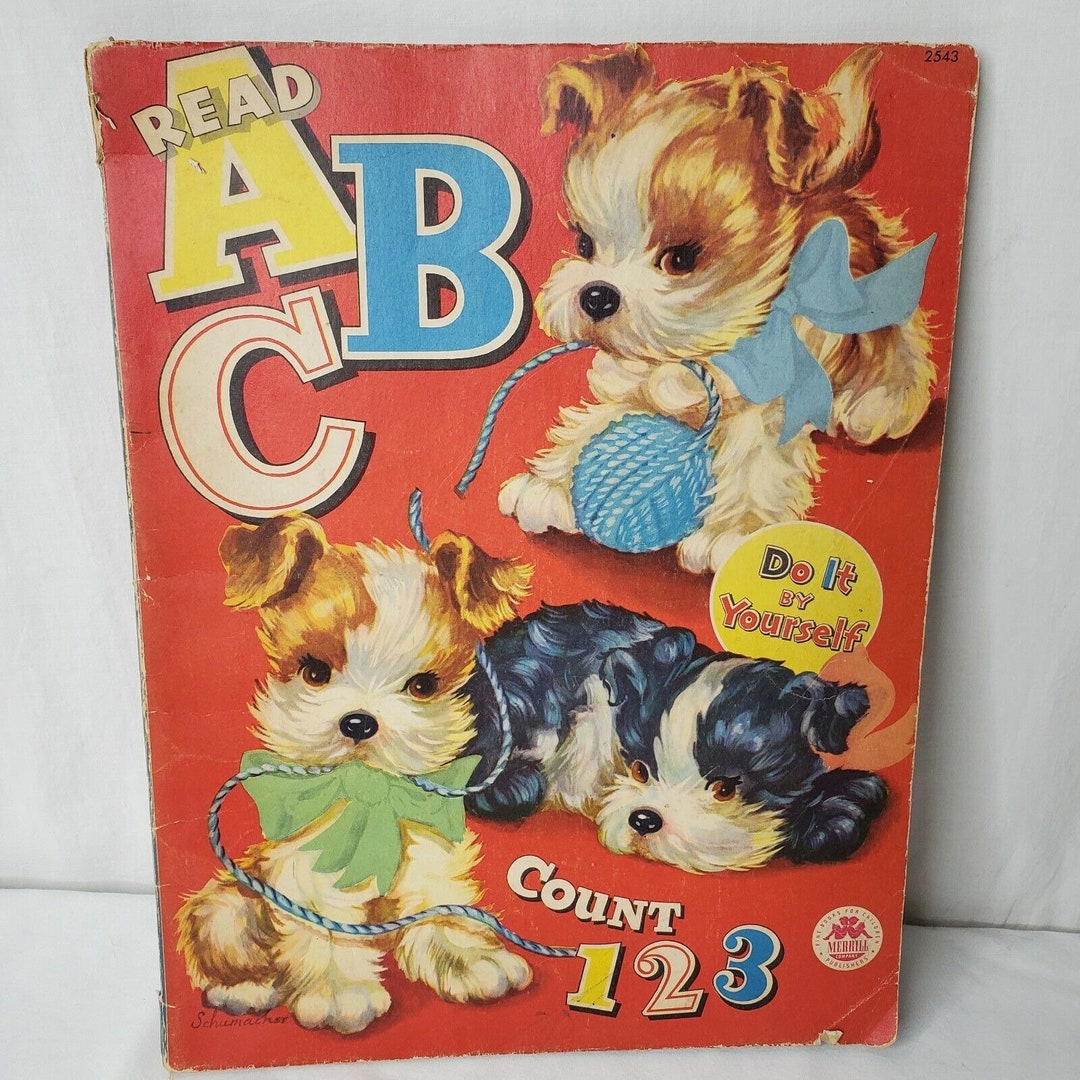 Vintage 40s ABC Coloring Book Dogs Cats Nursery Decor Used Merrill Co ...