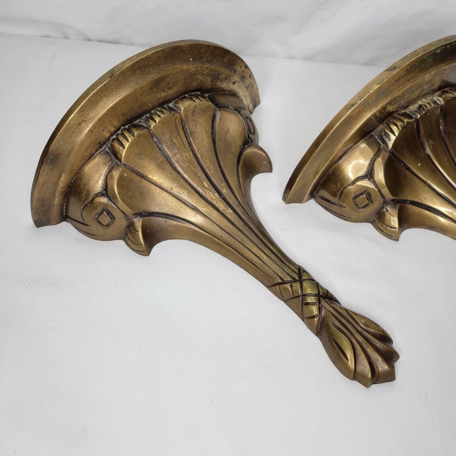 Vtg Brass Wall Shelf Sconces Set of 2 Neoclassical Style Heavy Display ...