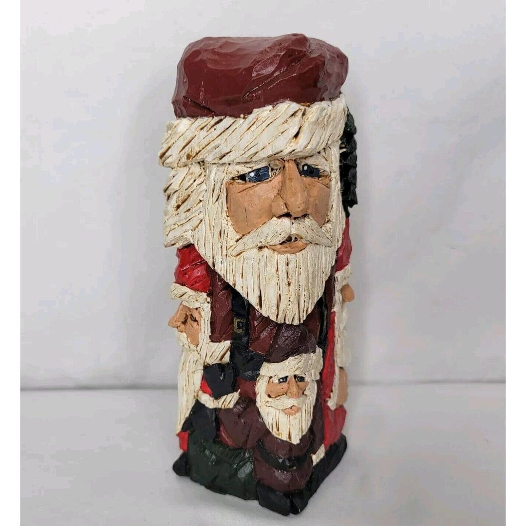 Vtg Santa Claus Totem Folk Art Style Carved Resin 3D Figure Christmas Signed - Etsy