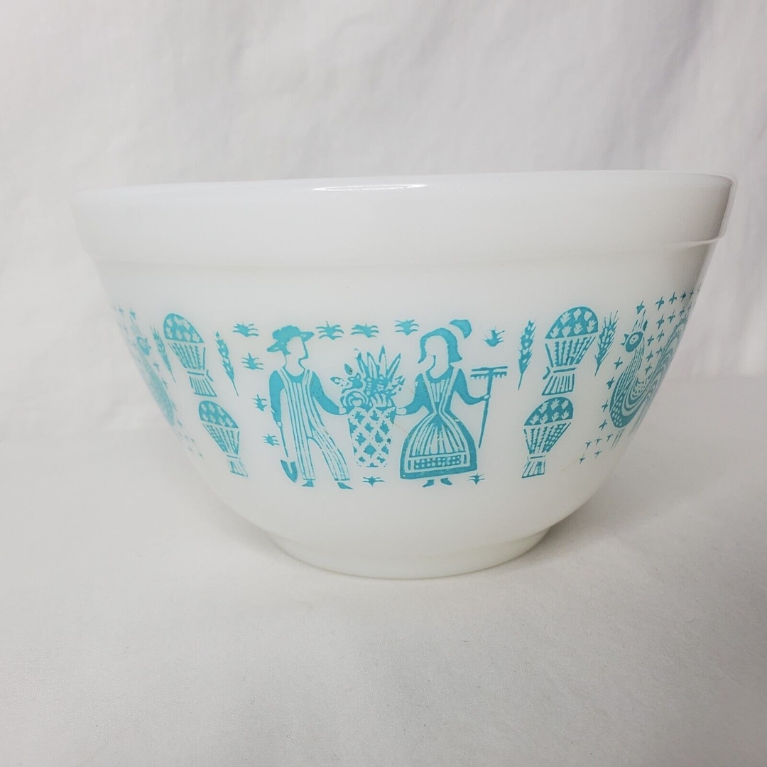 Vintage Pyrex 401 Butterprint Mixing Bowl Turquoise White Small Rooster ...