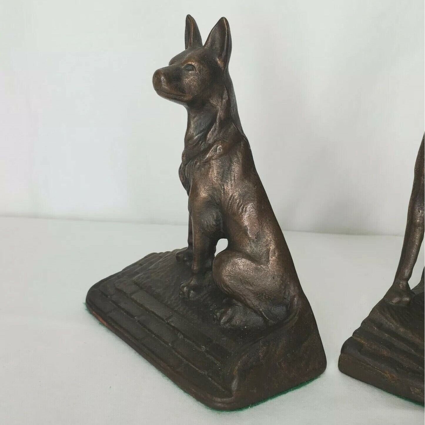 Vintage Cast Iron Belgian Malinois German Shepherd Bookends Dogs Bronze ...
